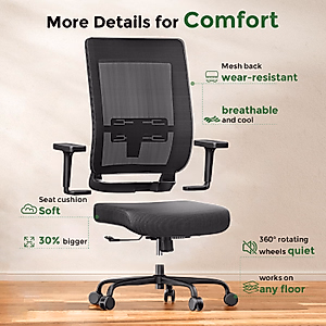 Ergonomic Office Chair 350LBS Capacity - 90-135° Any Angle Tilt Lock High Back Computer Desk Chairs, with Adjustable Lumbar Support, PU Armrests, Big Headrest for All Day Comfortable Sitting