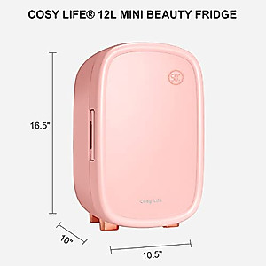 Cosy Life Skincare Fridge 12 Liter, Beauty Fridge for Comestic storage 10°C/50°F + Intelligent Constant Temperature Control Mini Fridge, Pink Cosmetics Refrigerator Compact Fridge for Makeup Lipstick