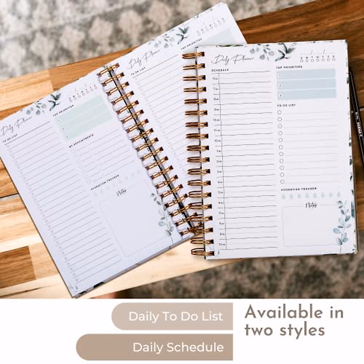Daily Planner with Spiral Binding,6x9 Inches Undated Planner (To Do List),Greenery Design Daily To Do Planner, Habit Trackers, Time Management and Productivity Organizer