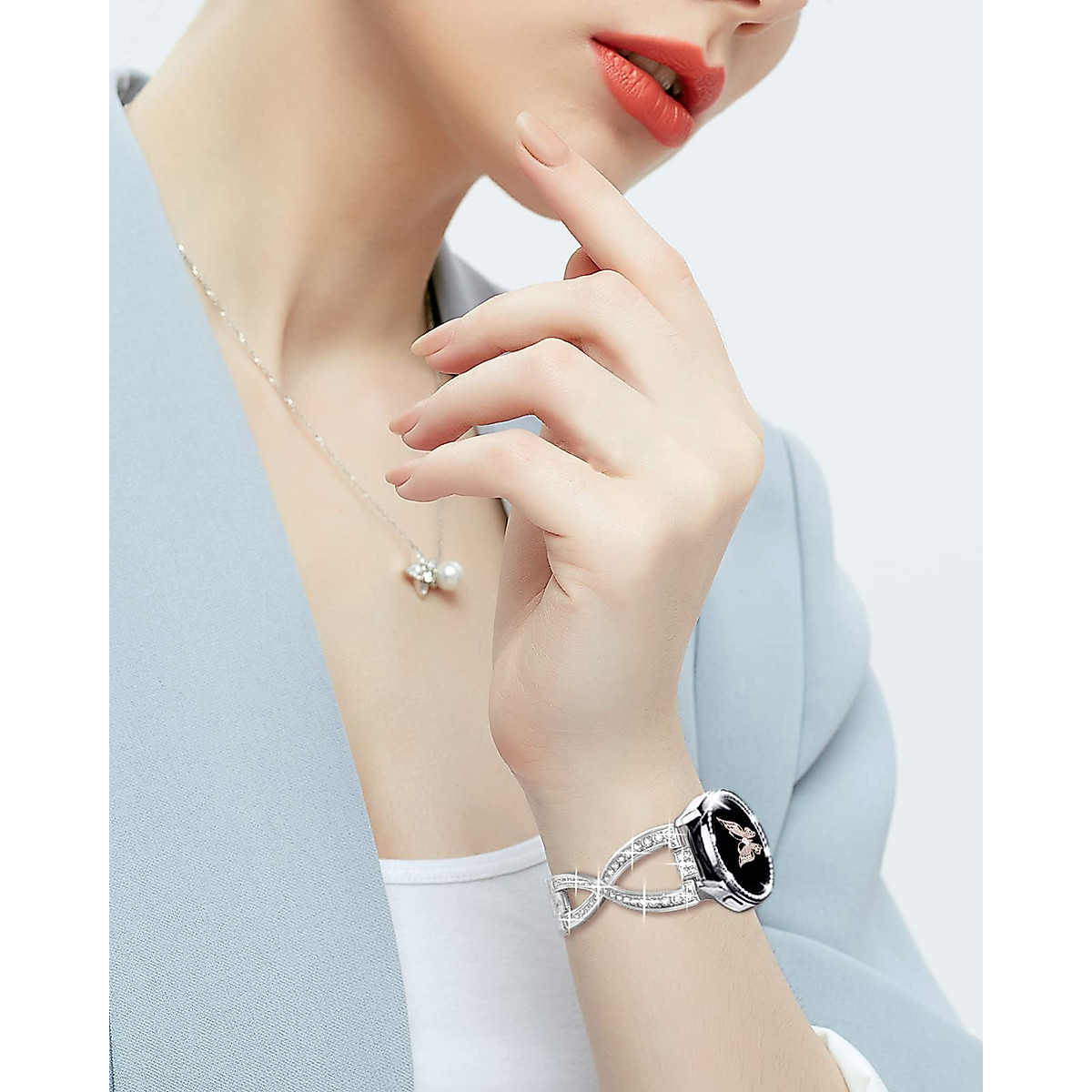 20mm Bling Band Compatible for Samsung Galaxy Watch 4/Watch 6/Watch 5 40mm 44mm, Galaxy Watch 4 Classic 42mm 46mm, Active 2, Watch 42mm, Watch 3 41mm, Women Adjustable Rhinestone Wristband Strap