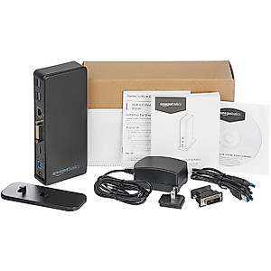 Amazon Basics USB 3.0 Universal Laptop Dual Monitor Docking Station, Black