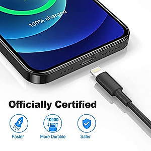 iPhone Charger Cord,[MFi Certified] 6Pack Lightning Cable 6ft,Long Fast Charging 6 Feet for Apple iPhone 14/13/12/11/Pro/Max/SE/X/XS/XR/8/8Plus/iPad(Black)
