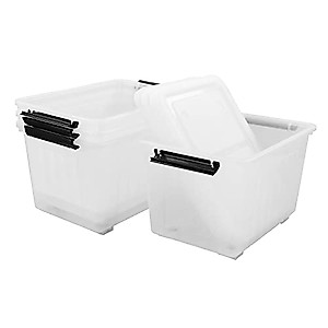 Wekioger 4 Packs Clear Plastic Latching Box with Wheels, 50 Quart