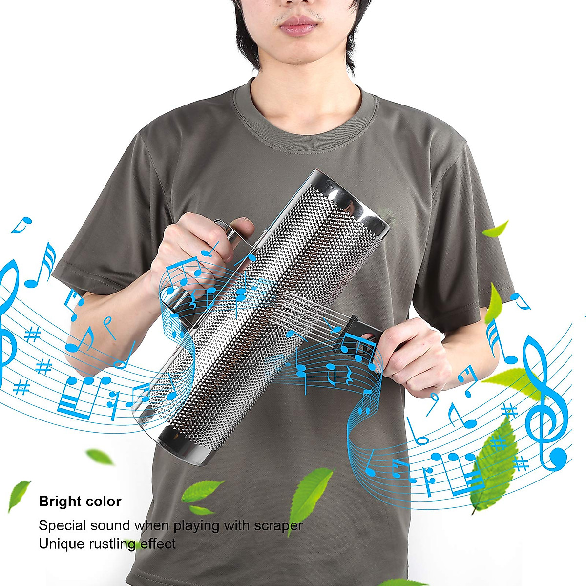 Guiro Shaker with Scraper 4x12in Type A Metal Guiro Shaker Percussion Instrument Music Teaching Aids