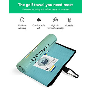 Golf Towel Microfiber Waffle Pattern Towel with Carabiner Clip,Laundry Dirty Basket Cloth Washing Machine Golf Towels for Man Woman Club Cleaner,Wash Dry Quote Teal Gradient Back Golf Accessories