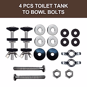 4PCS Universal Toilet Tank to Toilet Bolt Kit, Heavy-Duty Toilet Bolts,Toilet Bolts with Rubber, Metal Washers, and Butterfly Nuts,Waterproof, Rustproof and Durable