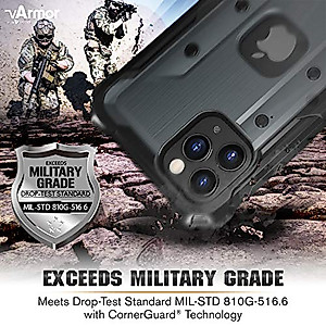 Vena vArmor Rugged Case Compatible with Apple iPhone 12 / iPhone 12 Pro (6.1"-inch), (Military Grade Drop Protection) Heavy Duty Holster Belt Clip Cover with Kickstand - Space Gray