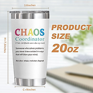 JEWOU Gifts for Women - Gifts for Boss Lady - Chaos Coordinator Gifts - Thank You Gifts for Coworker, Manager, Teacher - Birthday Gifts for Women Boss Day Gifts - 20 Oz Stainless Steel Tumbler