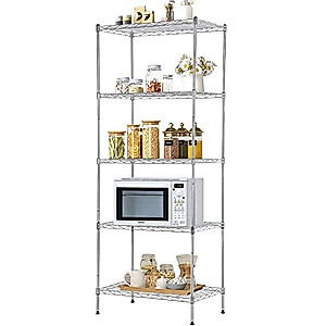 Wire Shelving Unit, NSF 5-Tier Shelf Utility Steel Commercial Grade Storage Shelves 24" L x 14" W x 60" H Heavy Duty Metal Shelves Organizer Rack with Leveling Feet for Kitchen Office Garage, Chrome
