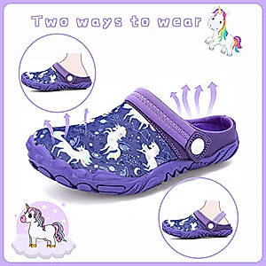 Kids Clogs Sandals Barefoot Shoes Boys Girls Beach Slippers Lightweight Outdoor Summer Water Shoes Purple Unicorn 4.5