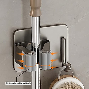 zcvirvae Broom Holder, Zcrave Stainless Steel Broom Holder Wall Mount, Broom Storage, Broom and Mop Hooks for Home, Kitchen, Garden Garage Storage System, Broom Holder Wall Mount, 1 Pcs