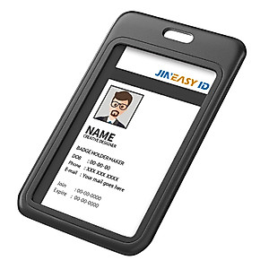 2 Pack Hard Plastic Vertical ID Badge Holder Slide Open ID Card Holder by Jineasy ID