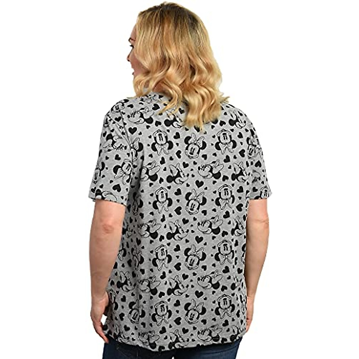 Disney Womens Plus Size T-Shirt Minnie Mouse All Over Print (Heather Grey, 3X)