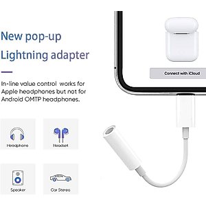 Veetone 3.5mm AUX Headphone Adapter, Lightning to 3.5mm, CSR Smart Chip, Stable Connection, Fast Transmission, Wide Signal Range, Supports 48 KHz, 26-bit Audio, HD Audio Decoding