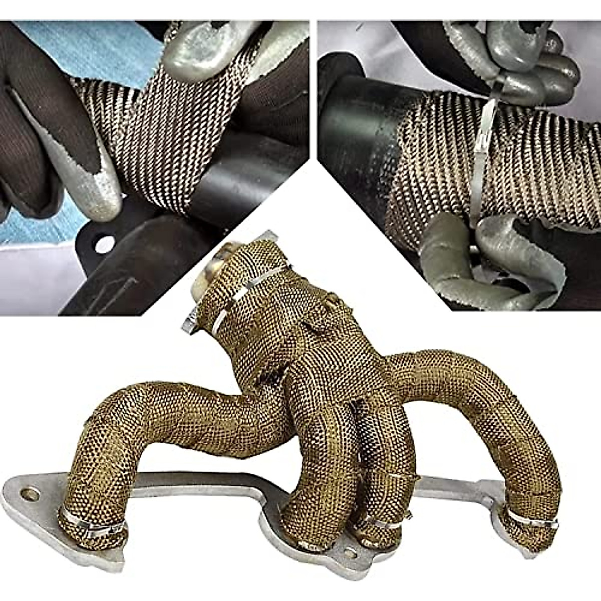 Arespark Titanium Exhaust Heat Wrap, 2 Roll 2'' x 50' Thermal Heat Tape with 24pcs Stainless Steel Cable Ties, Basalt Fiber Heat Shield Tape for Motorcycles Cars