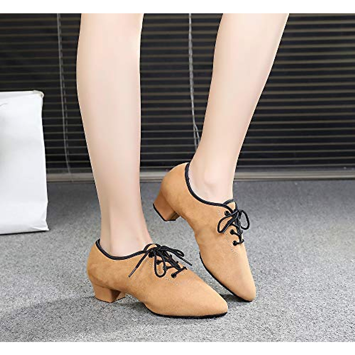 RUYBOZRY Women&Men's Latin Dance Shoes Ballroom Oxford Dance Practice Teaching Shoes Modern Dance Sneakers,NJB3210-Suede-3-Beige,US8