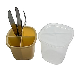 Rattan Covered Cutlery and Utensil holder, Flatware Plastic Caddy Organizer for Silverware with Cover top Perfect for Kitchen, picnic, home, BBQ, Party, Camping, Outdoor and Restaurant (BLACK)