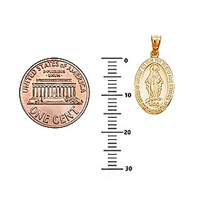 Ritastephens 14k Yellow Gold Small Religious Miraculous Virgin Mary Medal Charm Pendant - Genuine Hypoallergenic Nickel-Free Jewelry for Women and Teen Girls (15x10mm, No Chain)
