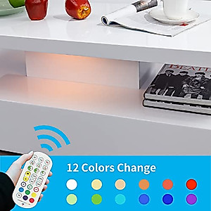 TABU Modern Led Coffee Table, High Gloosy Coffee Table with 12 Colors Lights, Rectangle Smart Table, Living Room Center/End Table with Lights, Living Room Table Furniture (White)