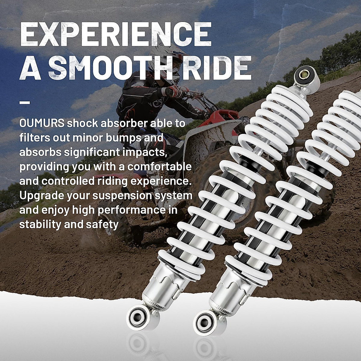 OUMURS Adjustable Front Shock Absorber Compatible with Yamaha Banshee 350 YFZ350 1987-2006 Replace 3GG-23350-10-P0 3GG-23350-20-35 3GG-23350-20-6W White Spring ATV 368mm
