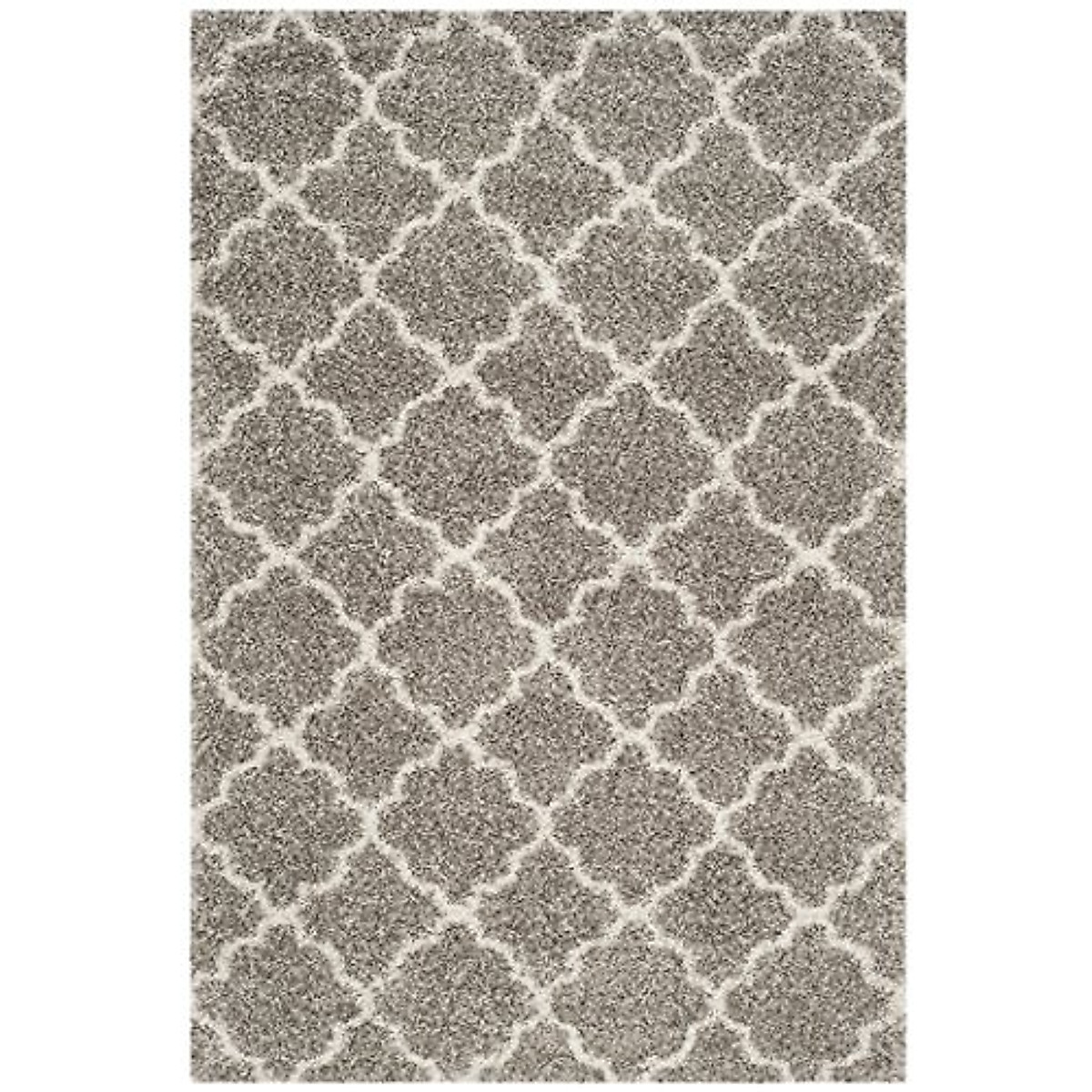 SAFAVIEH Hudson Shag Collection Area Rug - 8' x 10', Grey & Ivory, Moroccan Trellis Design, Non-Shedding & Easy Care, 2-inch Thick Ideal for High Traffic Areas in Living Room, Bedroom (SGH282B)