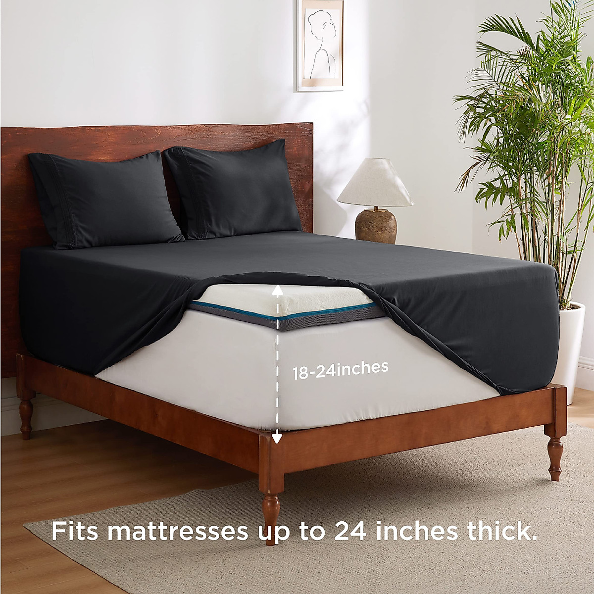 Bedsure Full Size Sheet Set Black Bundle Deep Pocket Full Size Sheet Set Fits Mattresses Up to 24" Thick