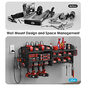 CCCEI Power Tools Organizers with Charging Station. Drills and Battery Holder Wall Mount with Cabinet Storage. Garage Rack Shelf with Power Strip. Gifts for Men, Father.