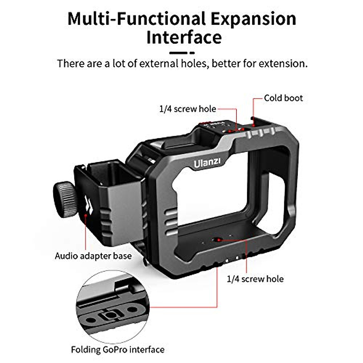 Vlog Housing Cage for Gopro 9/10/11, ULANZI G9-14 Upraged Aluminum Video Case Metal Frame, Cold Shoe Mount for Mic Light, Detachable Audio Adapter Vlogger Accessory for Gopro Hero 9/10/11 Black
