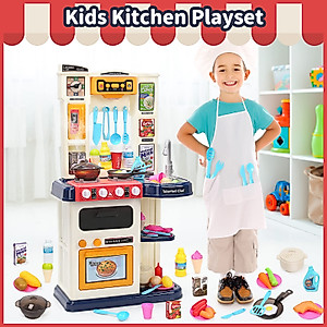 CUTE STONE Play Kitchen, Kids Kitchen Playset with Real Sounds & Lights, Pretend Play Food Toys, Play Sink, Cooking Stove with Steam, Toddler Kitchen Toy Gift for Boys and Girlis (Blue)