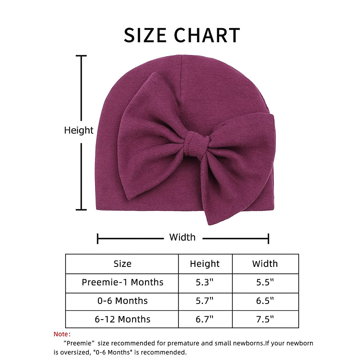 Newborn Baby Girl Hat Cotton Baby Bow Beanie Preemie Hats Spring Infant Hats for Girls 0-12 Months (Skin Pink+Deep Purple+White, 0-6 Months)