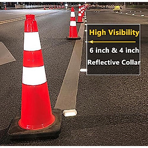 (8 Cones) BESEA 28” inch Orange PVC Traffic Cones, Black Base Construction Safety Cones Road Parking Cone Structurally Stable Wearproof (28" Height)