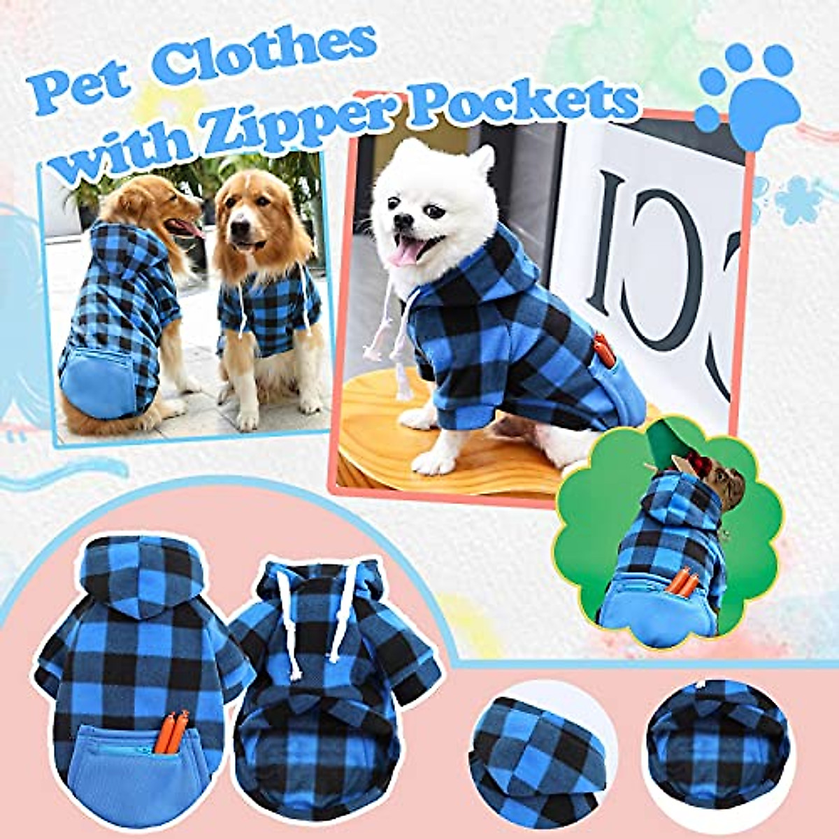 Female Dog Sweaters with Legs Pet Autumn and Winter Fleece Pocket Sweatshirt Lattice Zipper Cats and Dogs Hoodies Cute Warm Pet Clothes