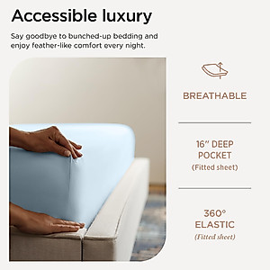 Threadmill Egyptian Cotton Full Size Sheet Set | 100% Certified Egyptian Cotton Sheets for Full Size Bed | Full Bed Sheets Set 16" Deep Pocket | Soft Sateen 4-Piece Cooling Bedding Set | Light Blue