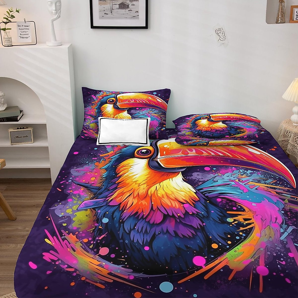 Toucan Sheets Twin Size, Bird Bed Sheets, Patterned Bedding Sheets & Pillowcases 3 Piece Set - Soft Microfiber Deep Pocket Fitted Sheet & Flat Sheet & Pillow Case Z9-&-354