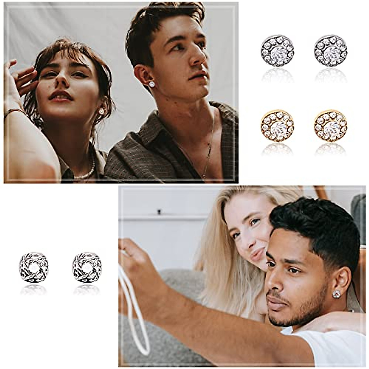 24 Pairs Stud Earrings Crystal Pearl Earring Set Ear Stud Jewelry for Women Men, Silver and Gold