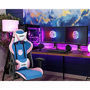 PC Gaming Chair Racing Office Chair E-Sports Computer Chair with Lumbar Support Adjustable Headrest 2D Armrest Rolling Swivel Game Chair Task Ergonomic PU Leather Desk Chair