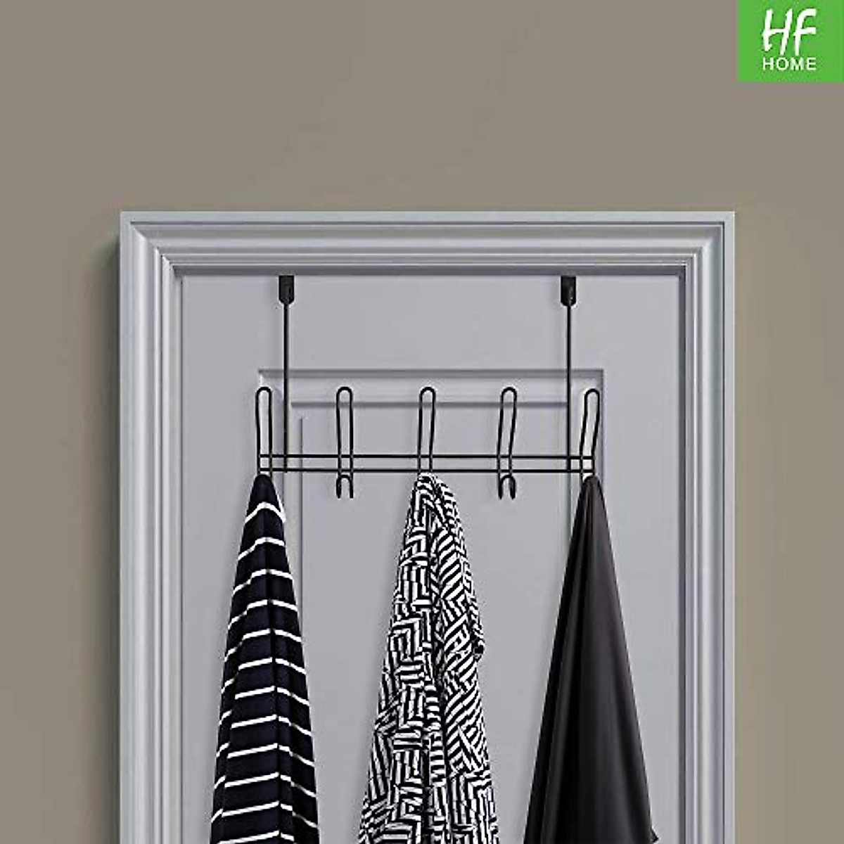 Over Door 10 Hooks Metal Storage Organizer Rack for Coats, Hoodies, Hats, Towels, Stylish Over Door Hanger for Home or Office Use, Heavy-Duty Iron Wire Black