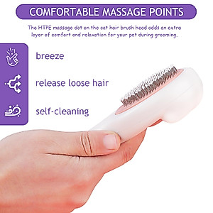 QIICJUR Cat Brush for Long or Short Haired Cats and Dogs, Self Cleaning Pet Hair Brush, Removes Loose Fur, Tangles, Mats, Dander, Dirt, Provides Relaxing Massage, Pink White