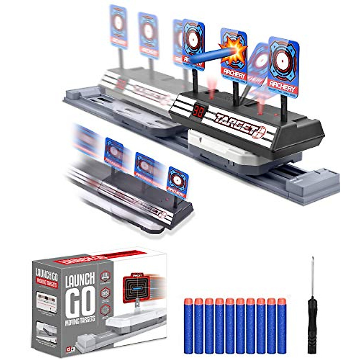 Gasince Running Shooting Target for Nerf Guns Compatible with Nerf N-Strike Elite, Mega & Rival, Electronic Scoring Auto Reset Digital Targets, Ideal Gift Toy for Kids Boys & Girls