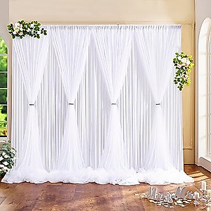 Wrinkle Free White Tulle Backdrop Curtains for Wedding Fabric Party Decorations Backdrops Curtain Sheer Photo Back Drop Drapes Cloth for Baby Shower Birthday Photography Reception 5ftx10ft, 4 Panels
