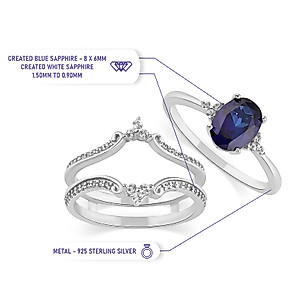 ZKS Designs Created Blue Sapphire and Created White Sapphire Gemstone Bridal Ring-Set For Women - 925 Sterling Silver - Ring Enhancer Band Bridal Set - Gemstone Birthstone Rings for Women (7)