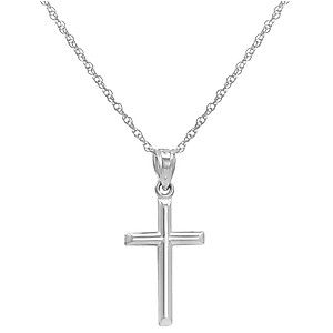 Amanda Rose Collection14k White Gold Petite Cross Pendant Necklace on an 18 inch chain