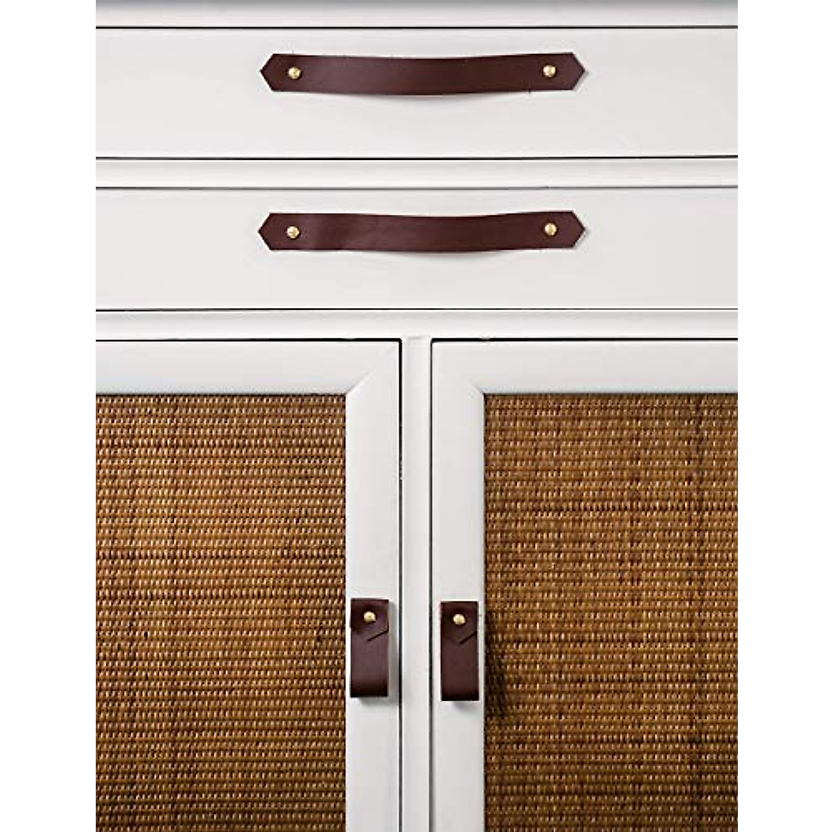 KEYAIIRA - Leather and Brass Drawer Handle - minimal furniture knobs modern kitchen handle pulls for cabinets farm house Scandinavian dresser hardware