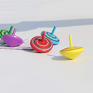 oAtm0eBcl 4Pcs Wooden Classic Colorful Spinning Tops Developmental Kids Stress Relieve Random Color 4pcs