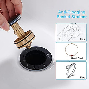 CREA Bathroom Sink Drain, Bathroom Sink Stopper with Drain Hair Catcher Pop Up Drain 1 1/2" for Bathroom Vanity Kitchen Sink with Overflow, Matte Black