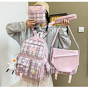 SodaMeow Kawaii Backpack with Pins and Accessories Kawaii Backpack Set Cute Aesthetic Backpack Kawaii Work Supplies (Pink)