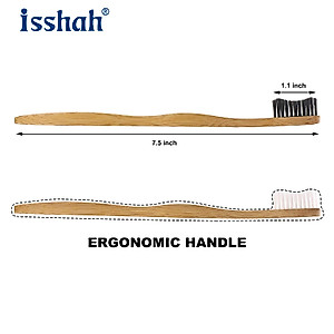 Isshah Soft Bristles Bamboo Toothbrushes, Black and White, Pack of 10