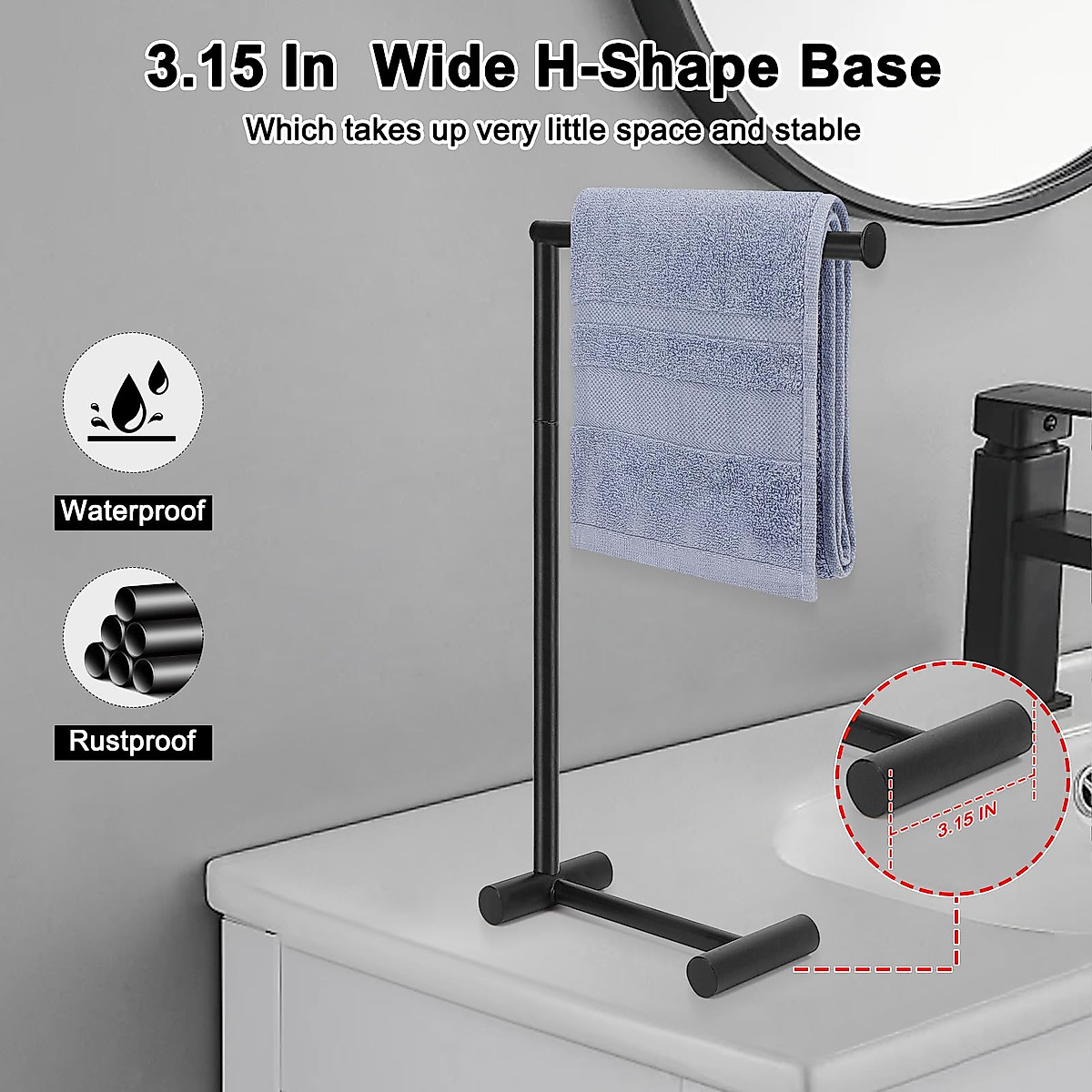 Livabber L-Shape Hand Towel Holder Stand, Metal Hand Towel Rack Modern Countertop Hand Towel Ring Standing Towel Bar for Bathroom Kitchen(Black)