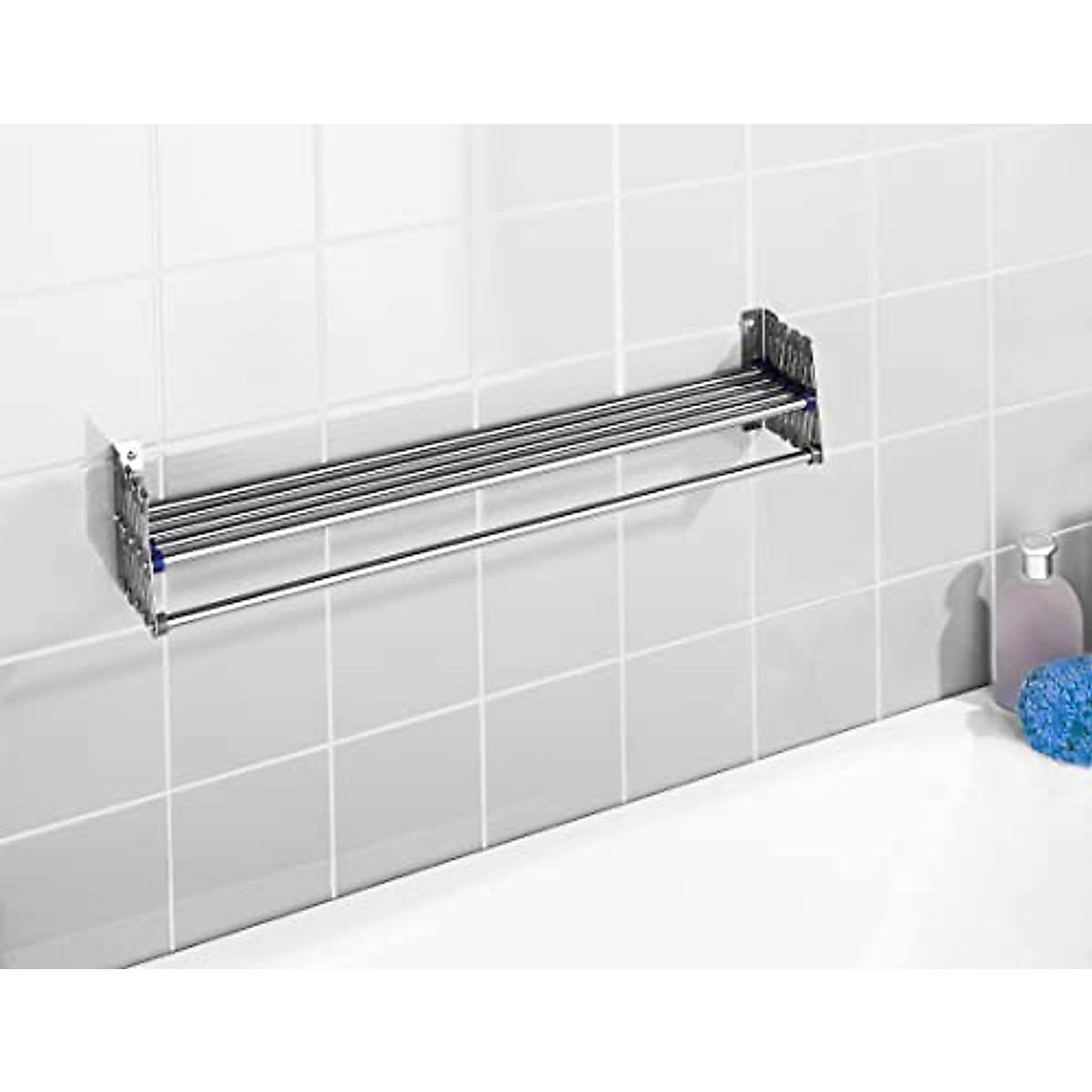 WENKO Seche-linge télescopique - longueur de séchage 3,3 m, extensible, résistant aux intempéries, montage mural, Acier inoxydable, 70 x 12.5 x 11-35 cm, Argent brillant