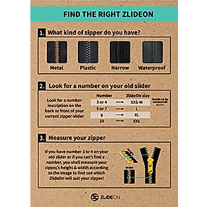 ZlideOn Zipper Pull Replacement - Black, Normal (L) - 5B - Instant Zipper Replacement Slider for Plastic Zippers